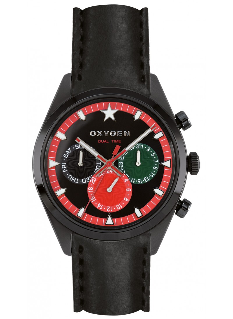 Dual Time 40 Roma Black Strap - OXYGEN WATCH